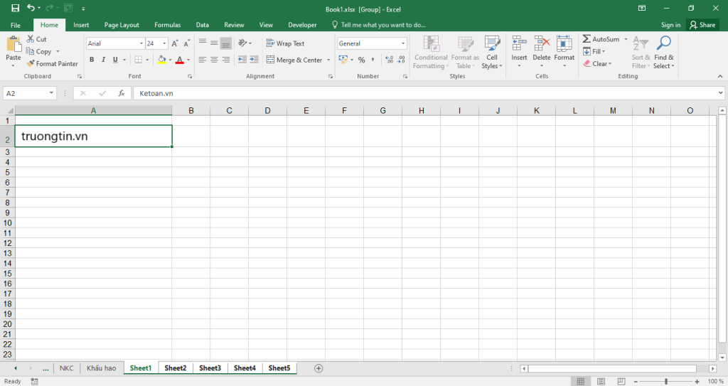 Nhập dữ liệu đồng thời vào nhiều Sheet trong Excel - Trung tâm Tin học Trường Tín